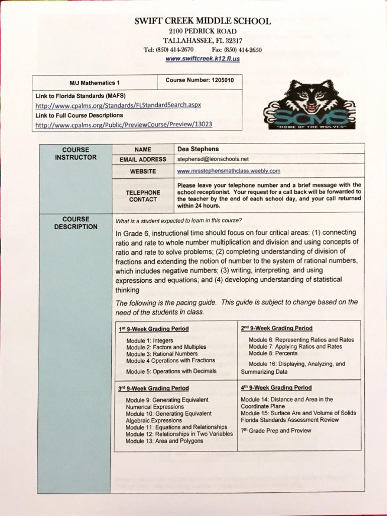 6th Grade Syllabus | PDF | Homework | Teaching Mathematics