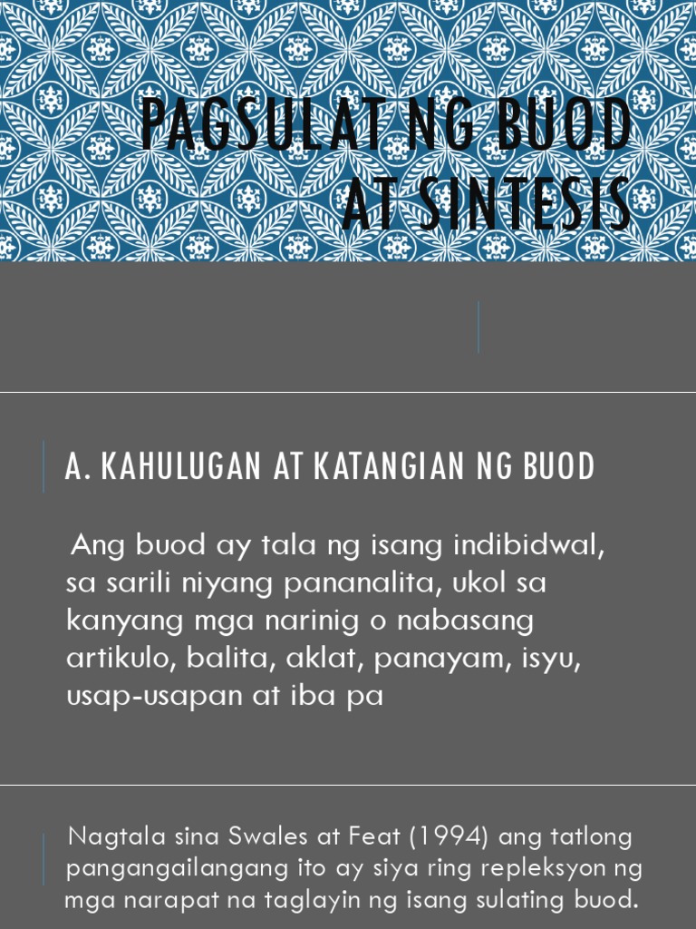 Pagsulat NG Buod at Sintesis | PDF