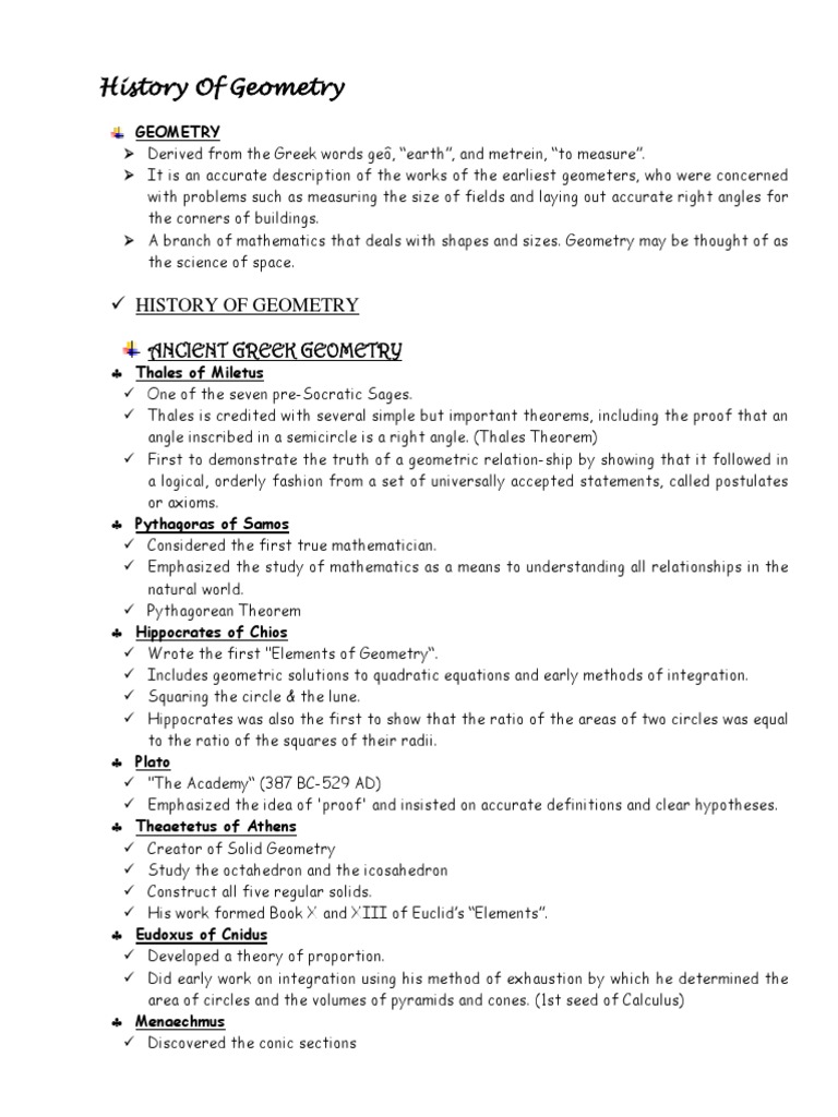 History of Geometry (Hand-Out) | PDF | Geometry | Area