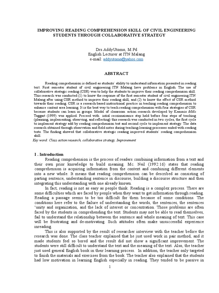 Improving Reading Comprehension Skill of Civil Engineering Students ...