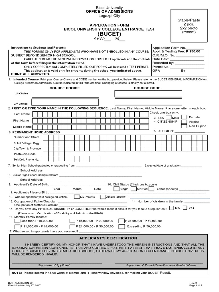 BUCET Application Form New PDF | PDF | Mail | Zip Code