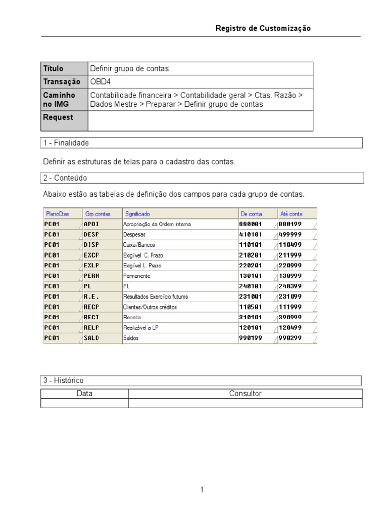 Definir Grupo de Contas SAP | PDF