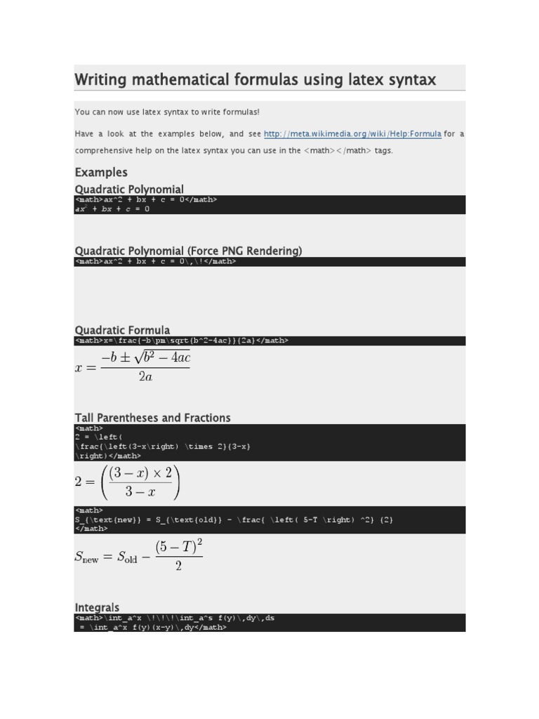 Writing Formulas with LaTeX Syntax | PDF