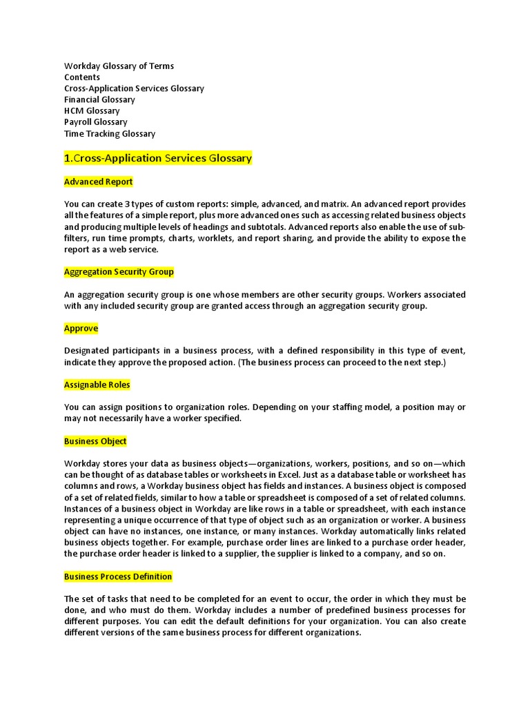 Workday Glossary of Terms | PDF | Employee Benefits | Payments