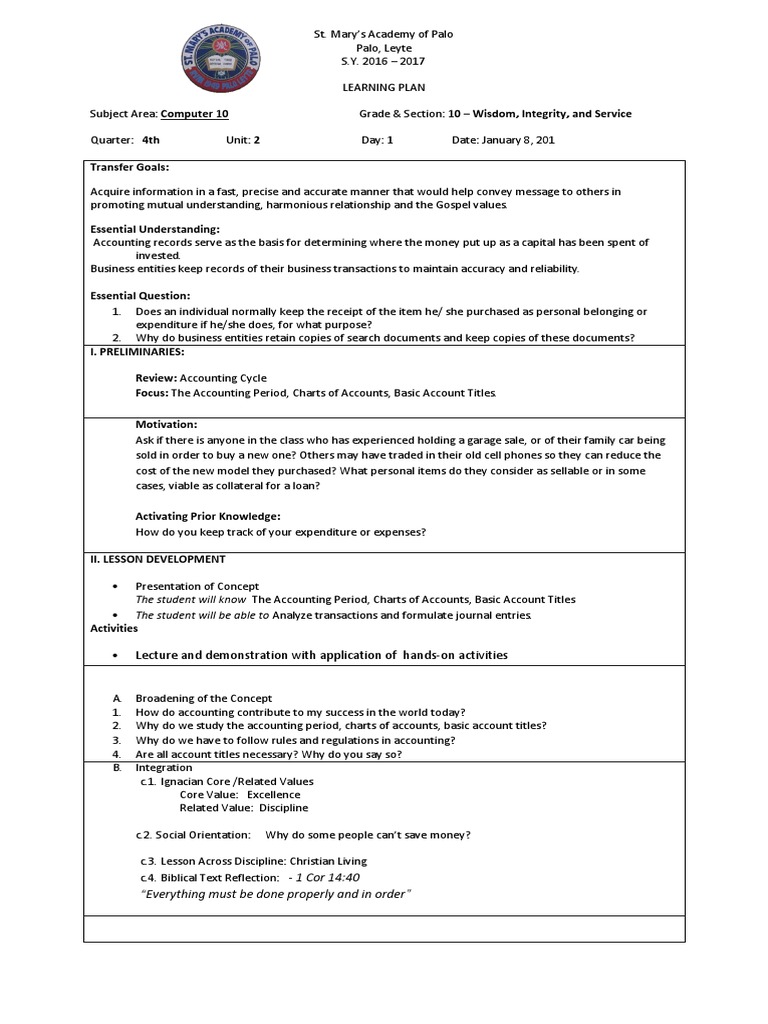 Lesson Plan Accounting 1 | PDF | Expense | Accounting