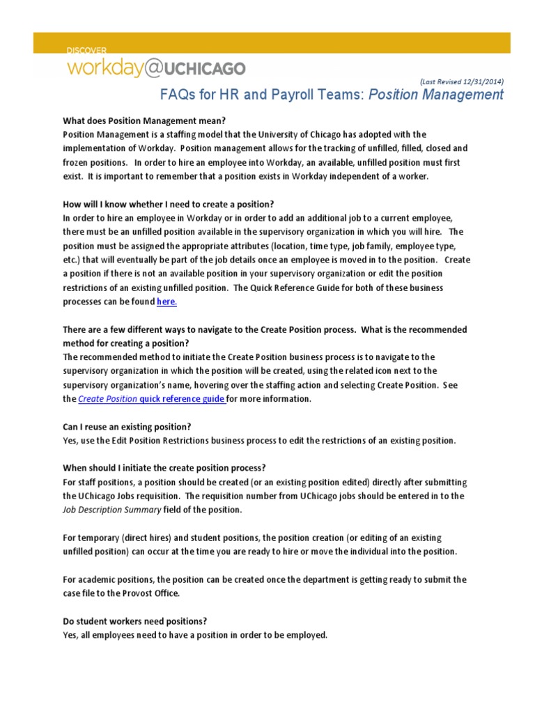 Position Management in Workday FAQs | PDF | Employment | Human Resource ...