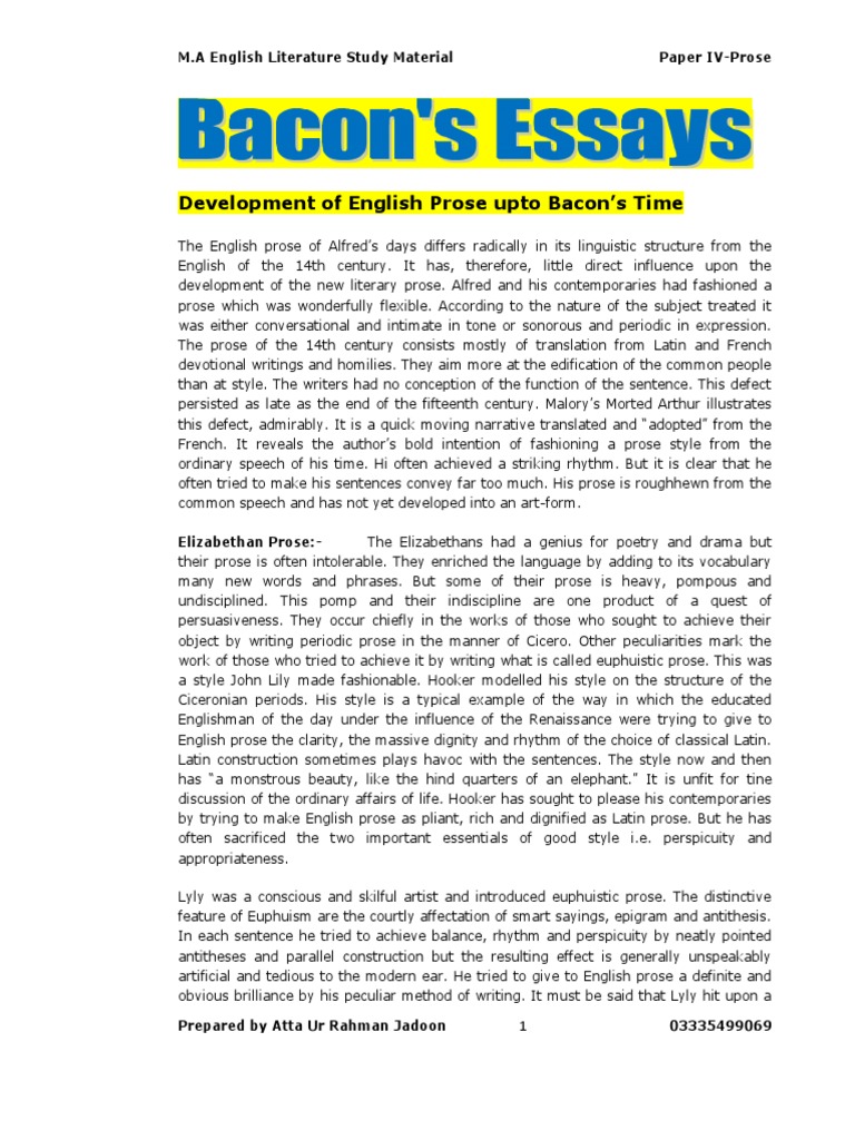 MA English Part One-Paper IV - Prose-Complete Notes PDF | PDF | Essays ...