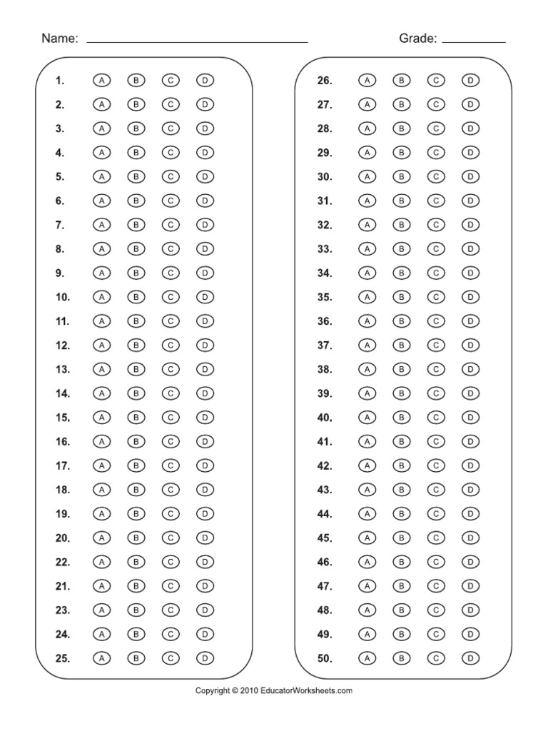Bubble Answer Sheet 1 50 PDF | PDF