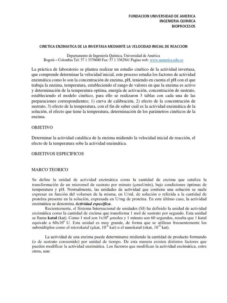 Invertasa | PDF | Enzima | La cinética de enzimas