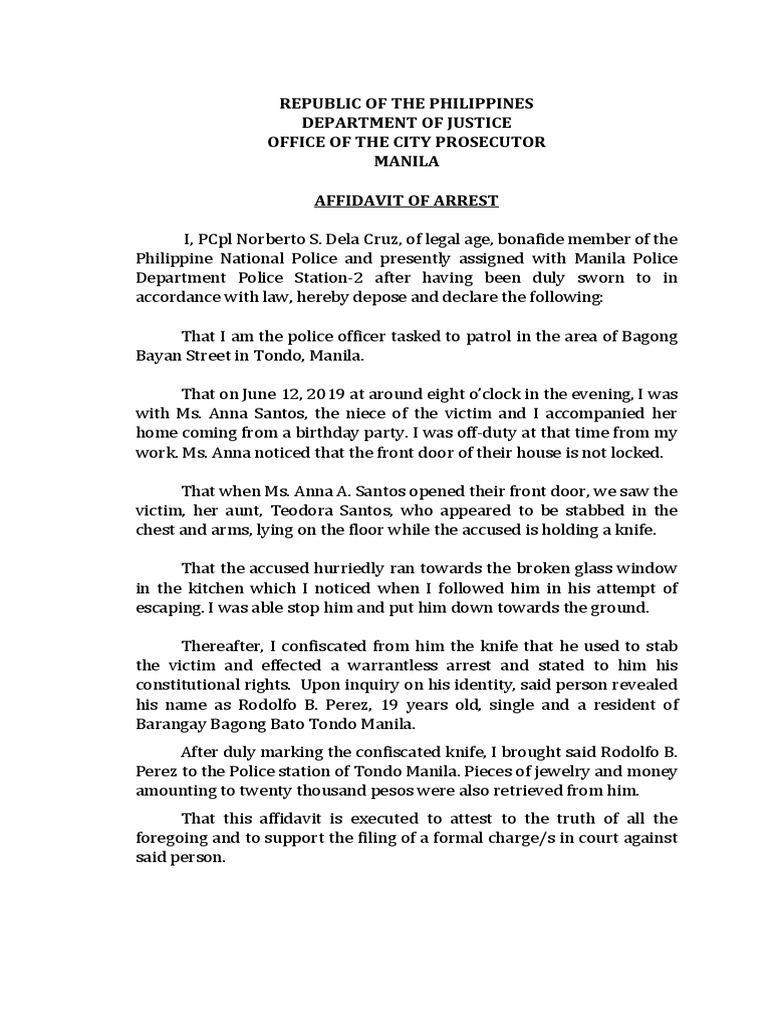 Affidavit of Arrest | PDF | Affidavit | Law Enforcement