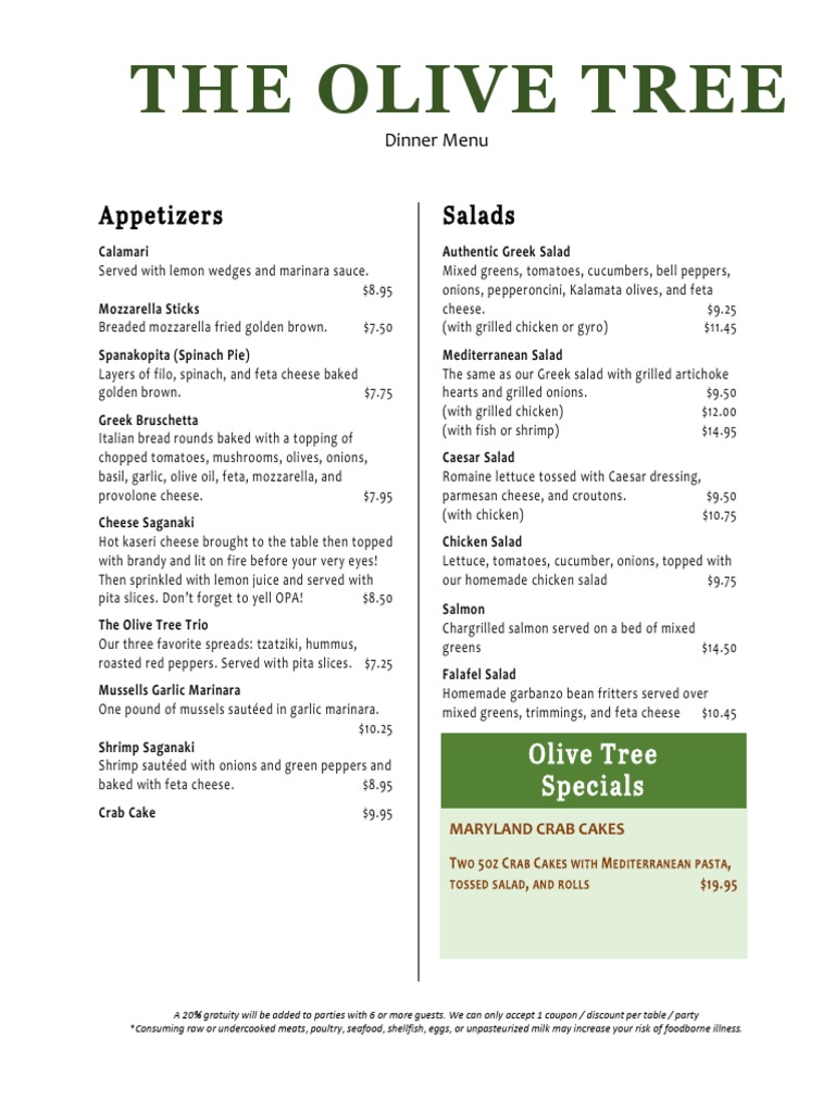 The Olive Tree: Appetizers Salads | Download Free PDF | Pizza | Salad