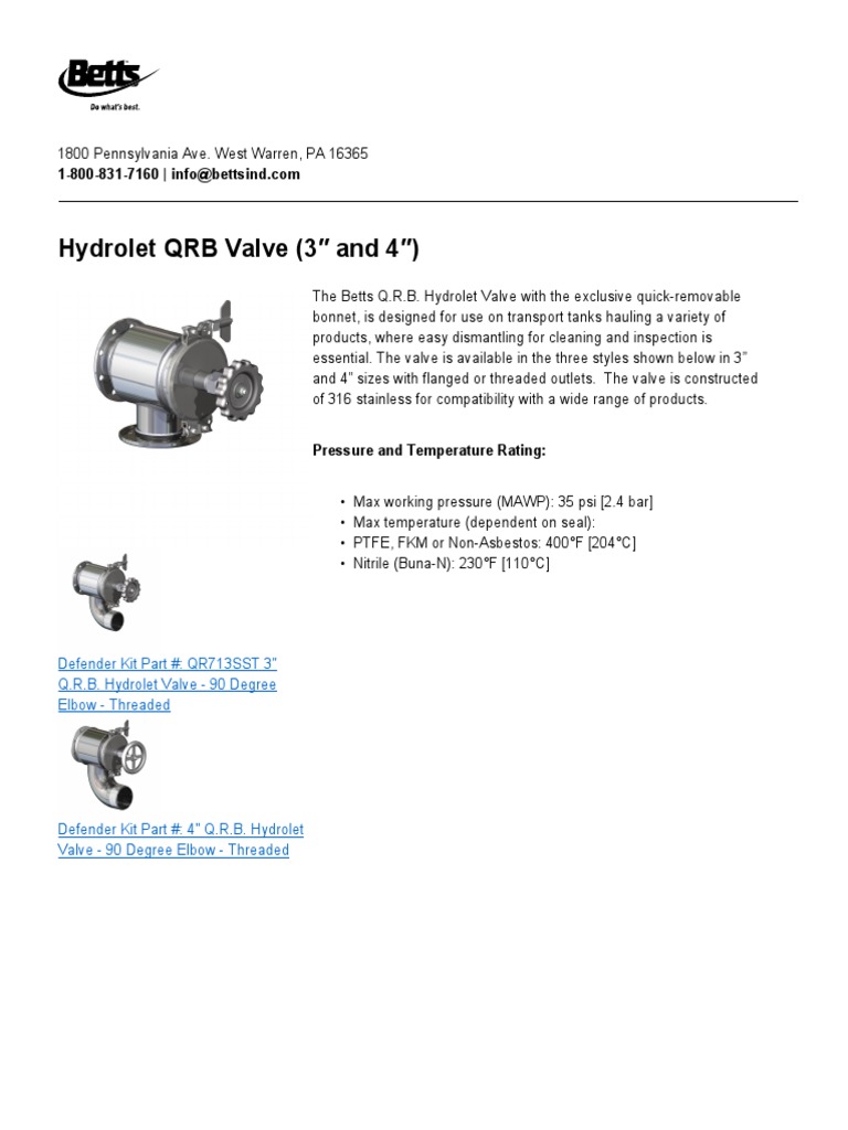 Betts QRB Hydrolet Valve for Transport Tanks | PDF | Technology ...