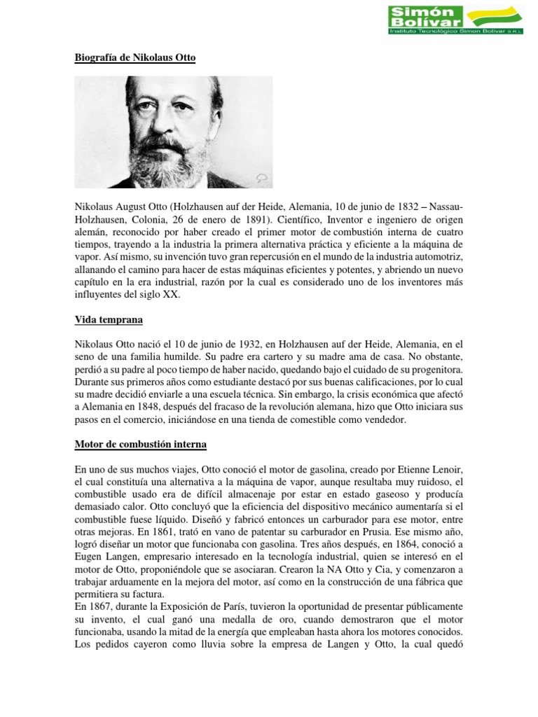 Biografía de Nikolaus Otto y su motor | PDF | Motor de combustión ...