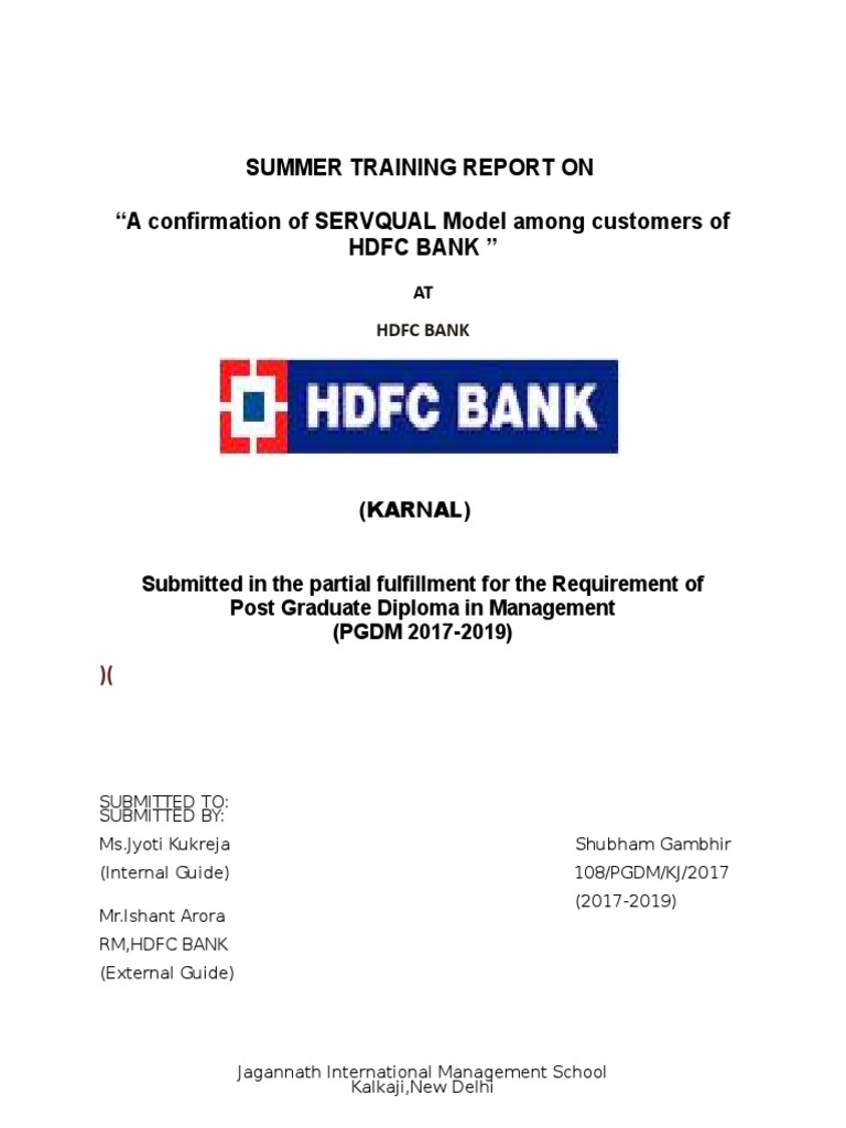 HDFC Project | PDF | Debit Card | Customer Satisfaction