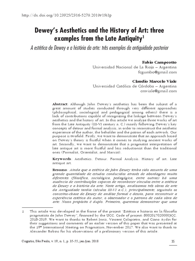 Dewey's Aesthetics and The History of Art: Three Examples From The Late ...