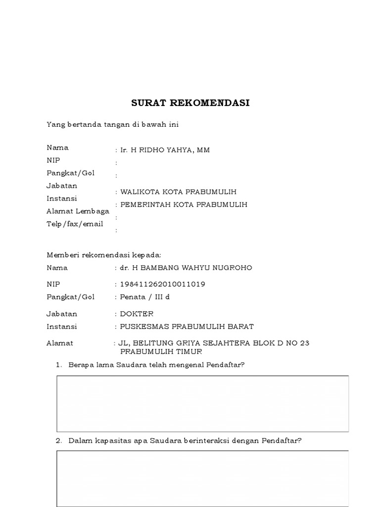 Surat Rekomendasi LPDP 2019 | PDF