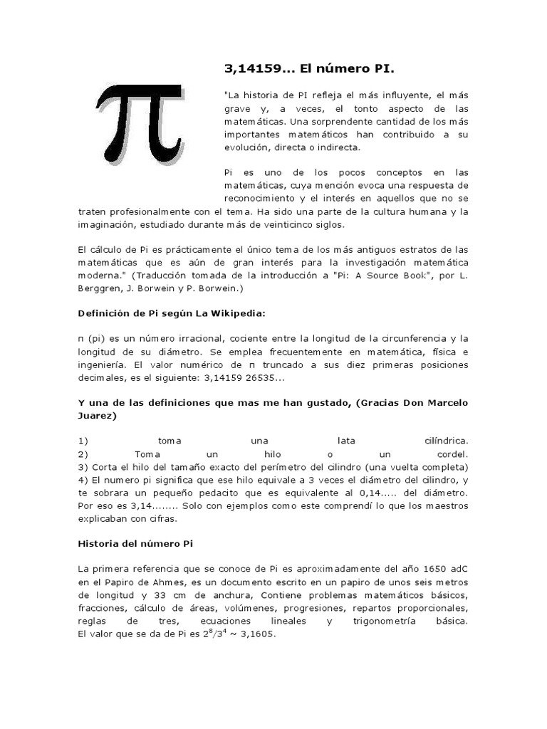 Historia del número Pi: Un resumen | PDF | Pi | Números