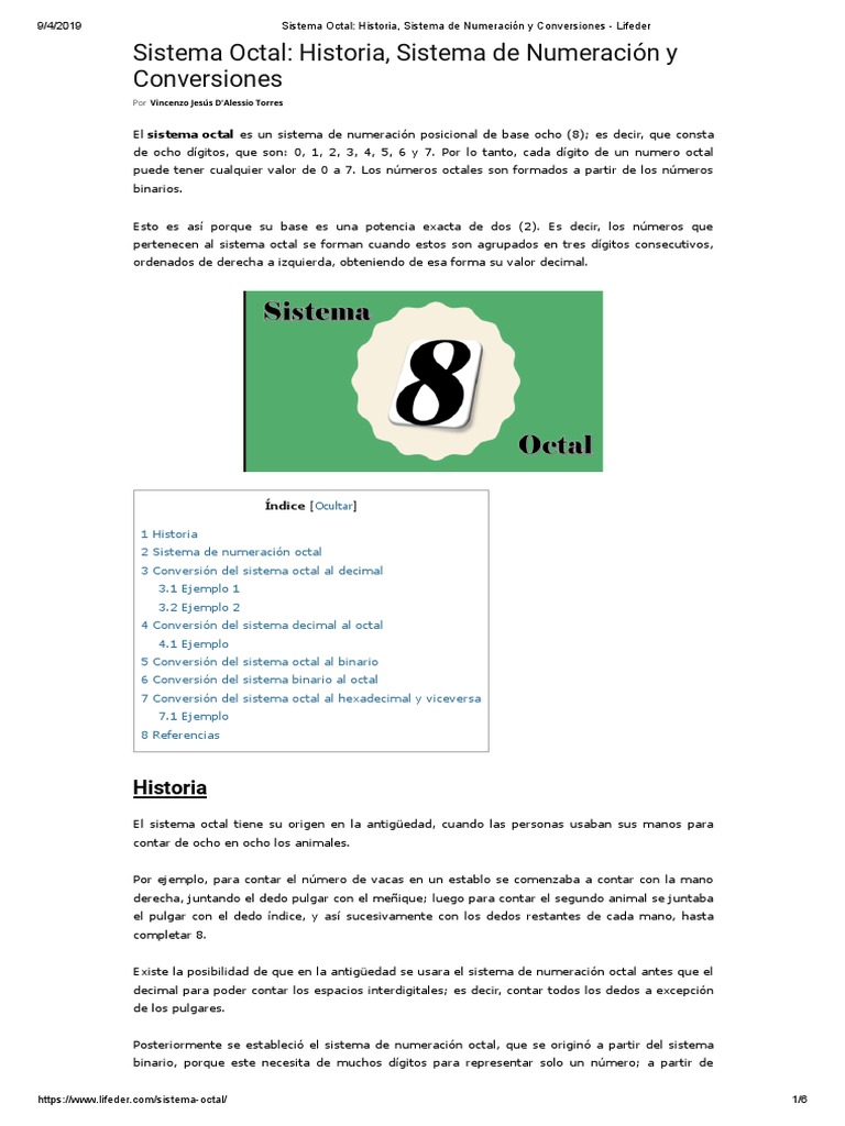 Sistema Octal - Historia, Sistema de Numeración y Conversiones | PDF ...
