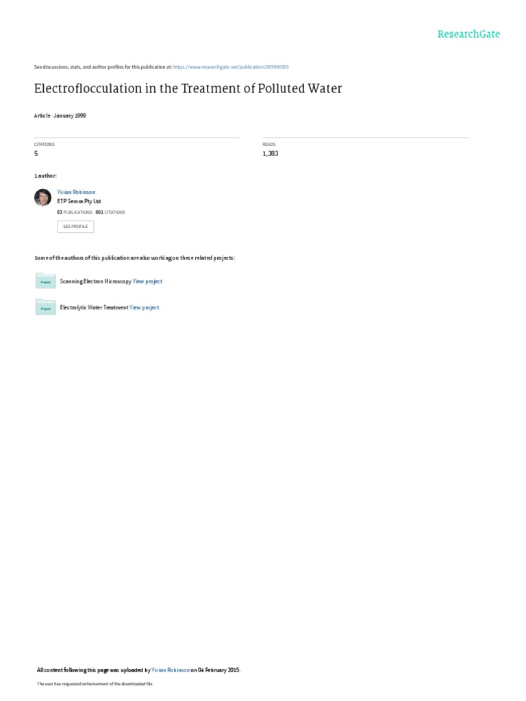 Electroflocculation in The Treatment of Polluted W | PDF | Sewage ...