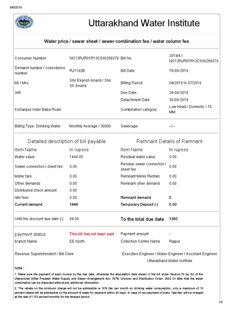Water Bill PDF | PDF | Invoice | Fresh Water