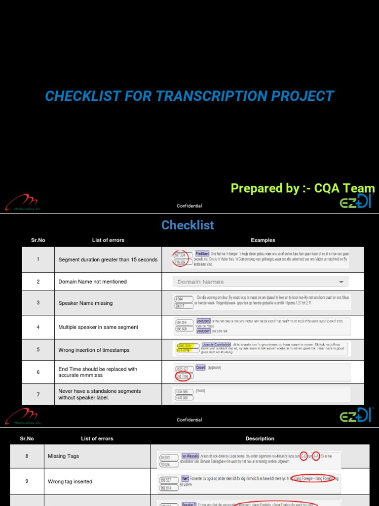 Checklist For Transcription | PDF