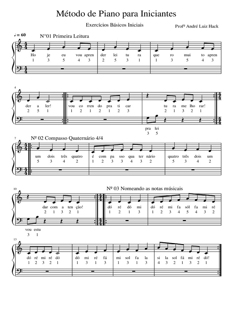 Método de Piano para Iniciantes | PDF | Notação | Composições musicais