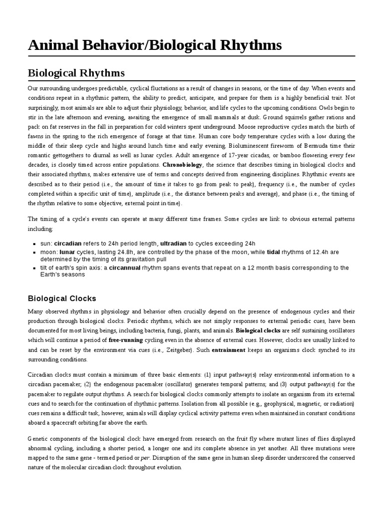 Animal Behavior Biological Rhythms | PDF | Circadian Rhythm | Sleep