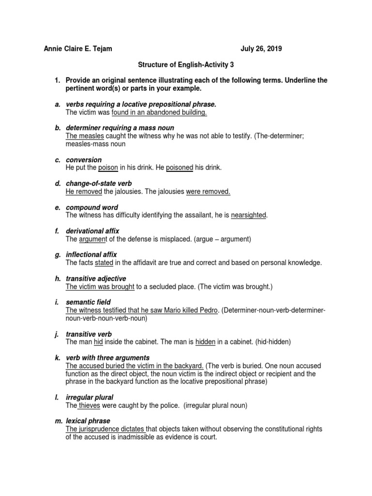 Activity 3-Structure of English | PDF | Verb | Noun