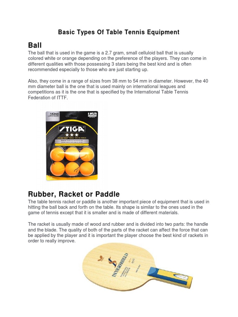 Basic Types of Table Tennis Equipment | PDF | Table Tennis | Racquet Sports