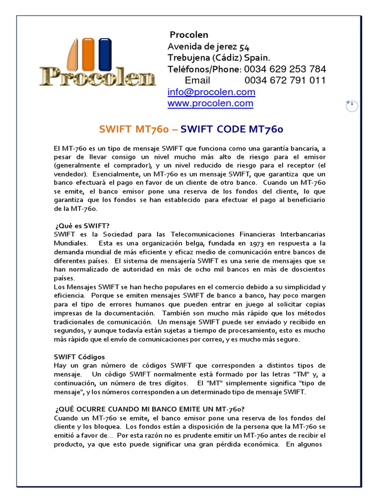 Swift MT 760 | PDF | Bancos | Servicios financieros