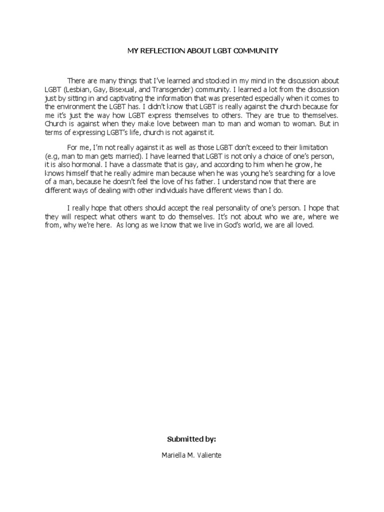 Reflection on the LGBT Community | PDF | Lgbt | LGBTQIA+ Studies
