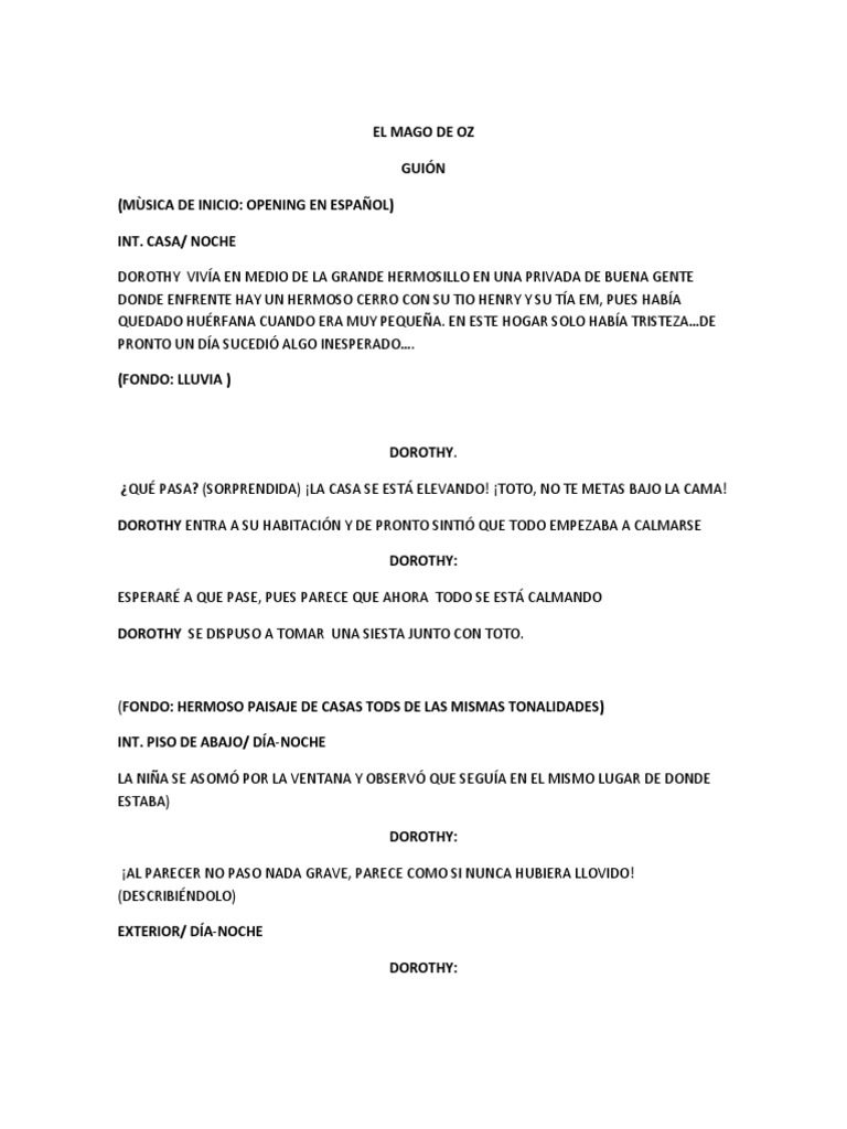 El Mago de Oz Guion Literario | PDF | Dorothy Gale