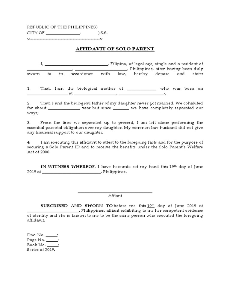 Solo Parent Affidavit Template | PDF
