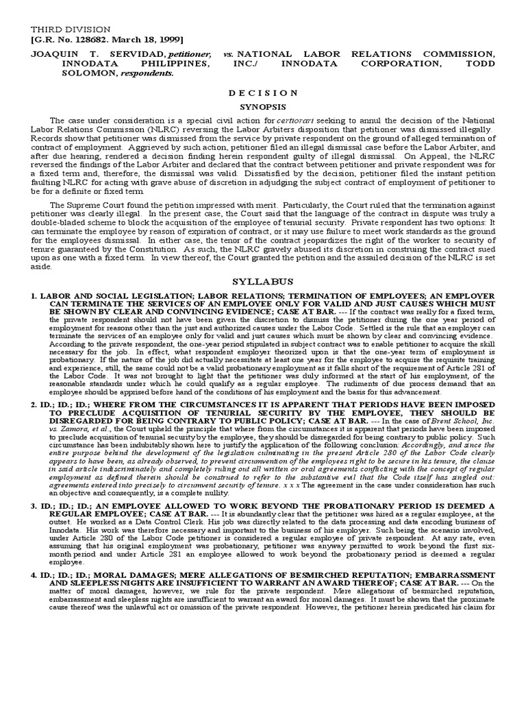 Servidad Vs NLRC | PDF | Employment | Labour Law