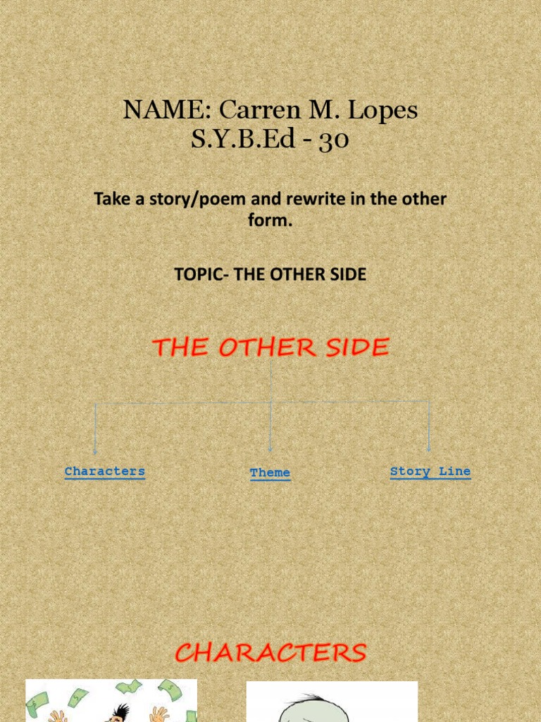 NAME: Carren M. Lopes S.Y.B.Ed - 30: Take A Story/poem and Rewrite in ...