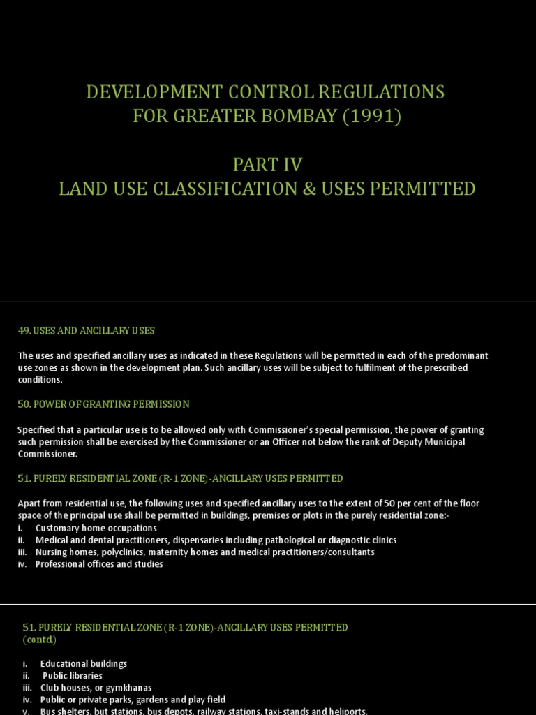 Development Control Regulations For Greater Bombay (1991) Land Use ...