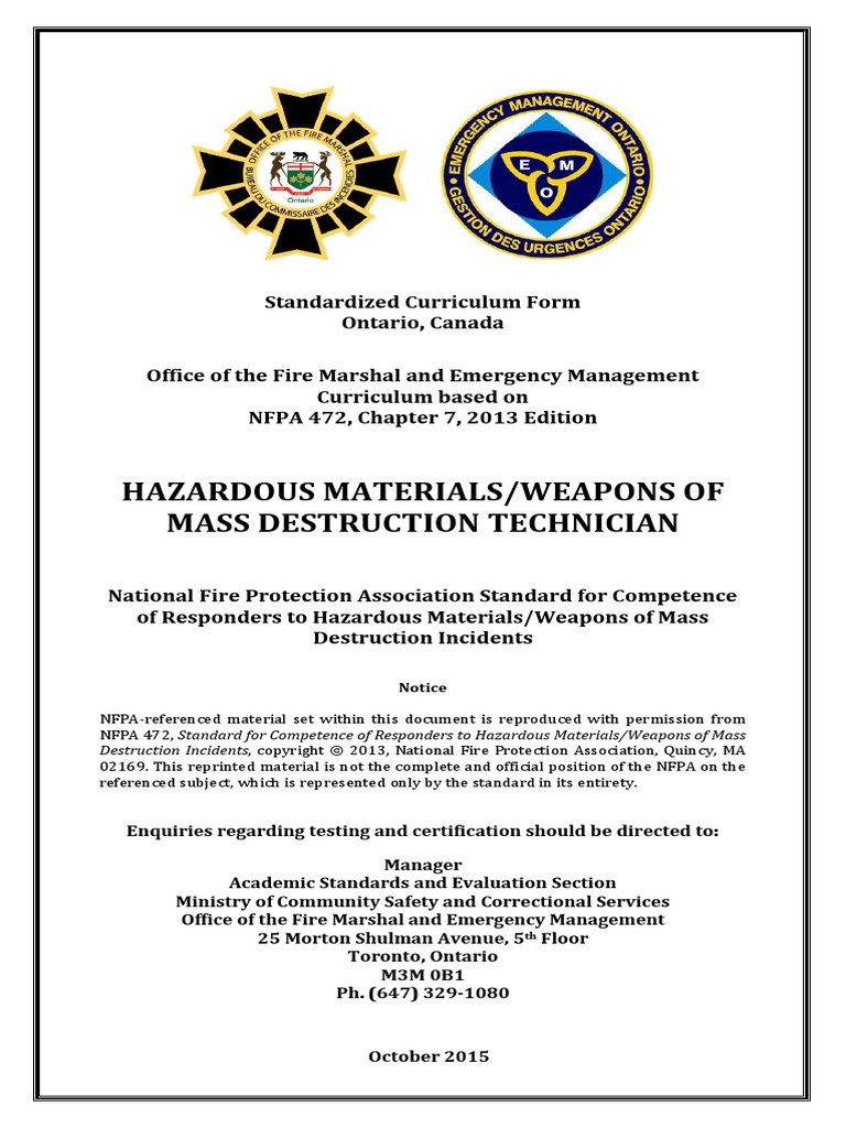 NFPA 472, 2013 - Technician | PDF | Dangerous Goods | Weapons Of Mass ...