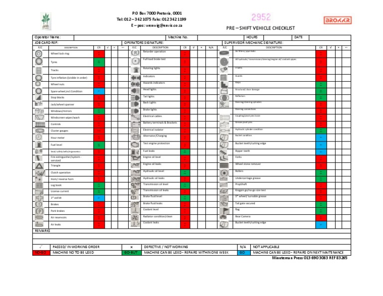 Pre - Shift Vehicle Checklist | PDF | Brake | Transmission (Mechanics)