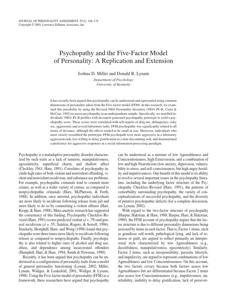 Psychopathy and The Five-Factor Model of Personality: A Replication and ...