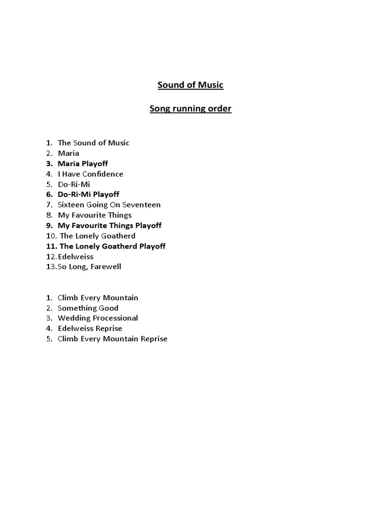 Sound of Music Song List | PDF