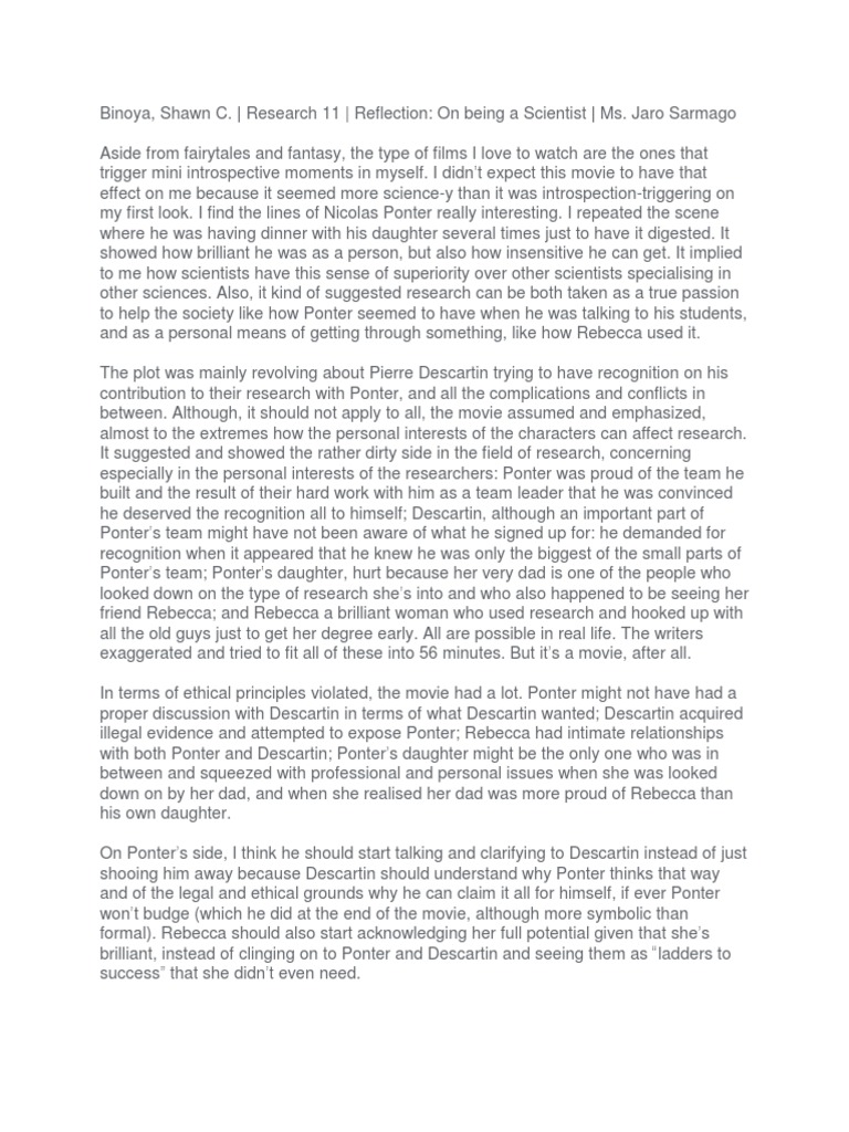 Reflection on Being a Scientist | PDF | Psychological Concepts | Psychology