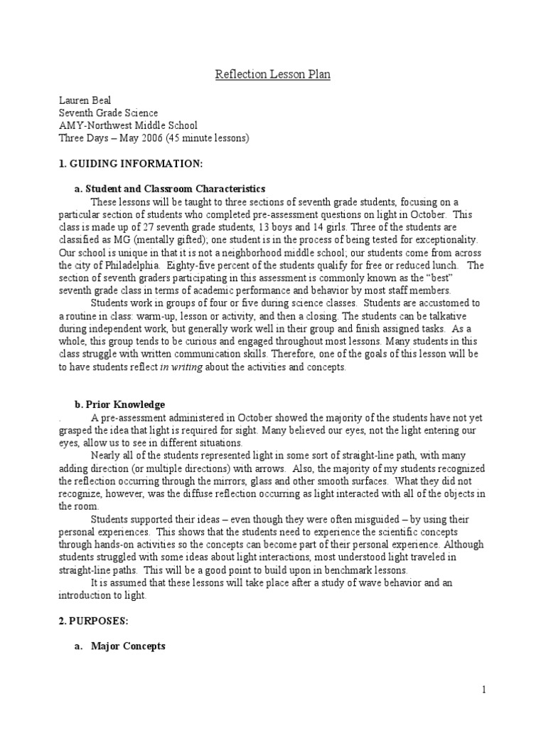 Light Reflection Lesson Plan | PDF | Electromagnetic Radiation | Light