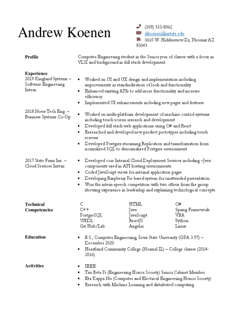 Andrew Koenen - Resume 2019 | PDF | Postgre Sql | Java Script
