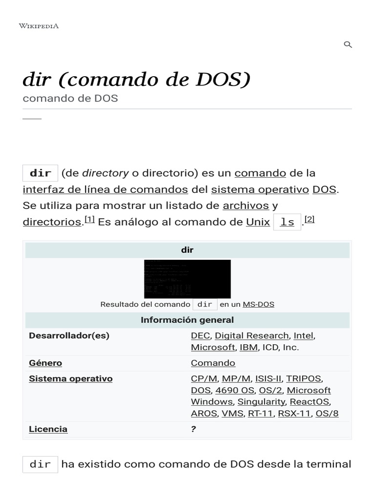 Dir (Comando de DOS) | PDF | Dos | Interfaz de línea de comando
