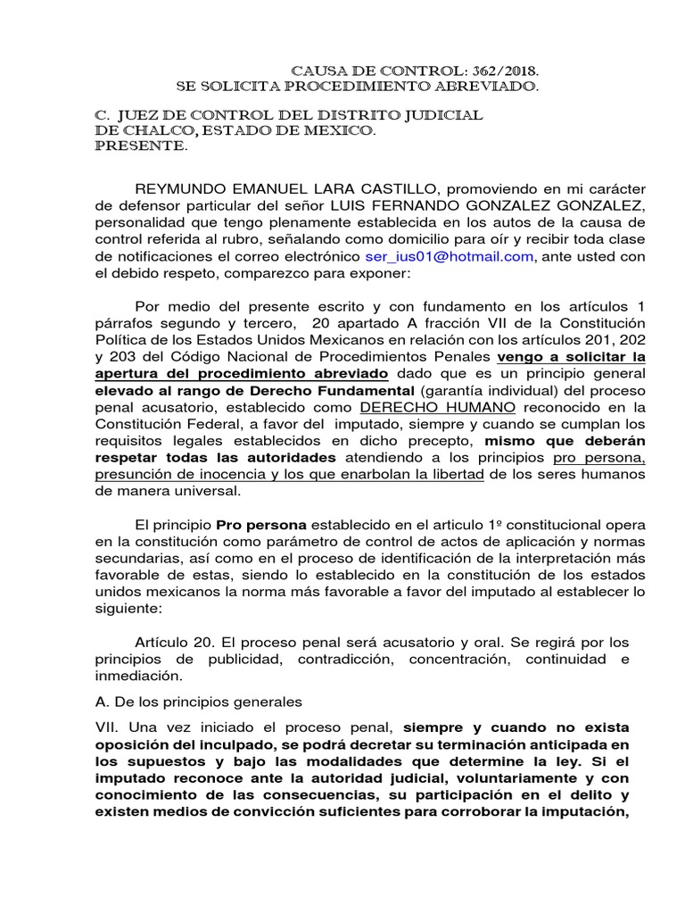 Escrito Solicitando Procedimeinto Abreviado | PDF | Procedimiento Criminal | Constitución