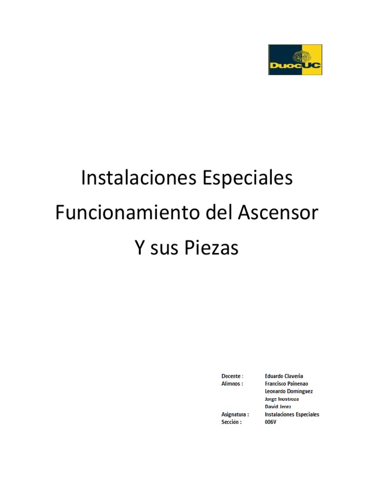 Trabajo de Ascensor | PDF | Ascensor | Ingeniería mecánica