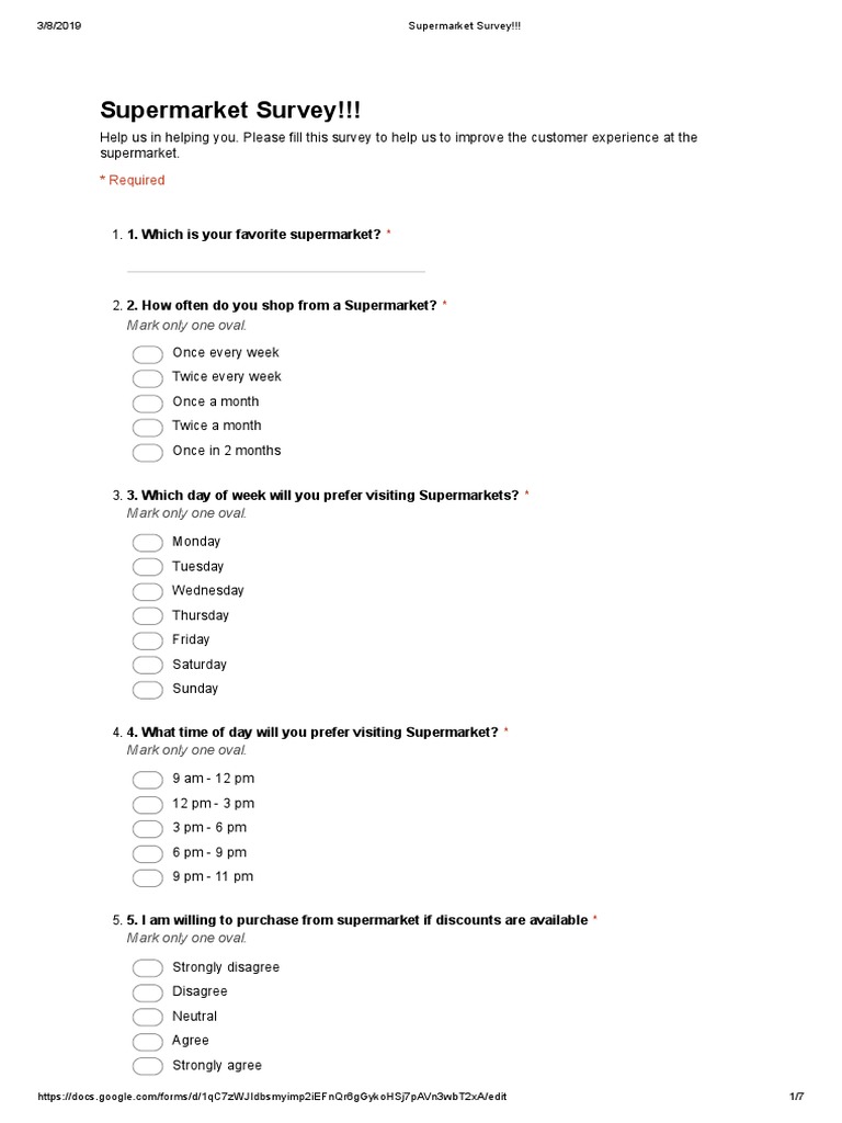 Questionnaire | PDF | Supermarket | Marketing