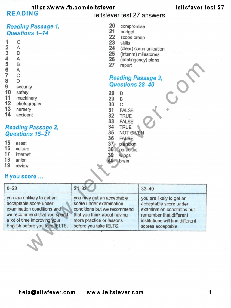 Answers Ieltsfever General Reading Practice Test 27 PDF | PDF