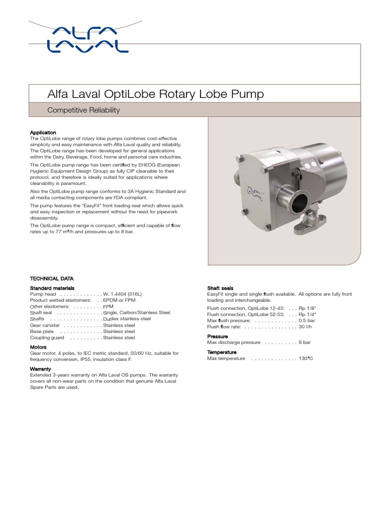 Optilobe Rotary Lobe Pump Product Leaflet | PDF | Pump | Flow Measurement