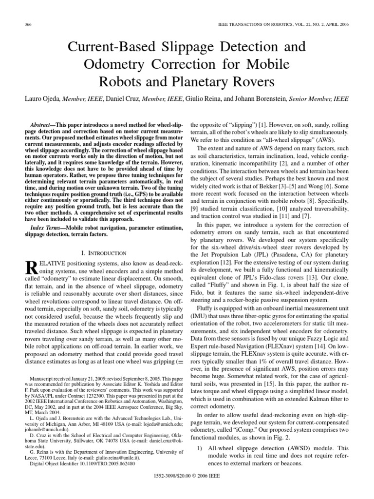 Current-Based Slippage Detection and Odometry Correction For Mobile Robots and Planetary Rovers ...